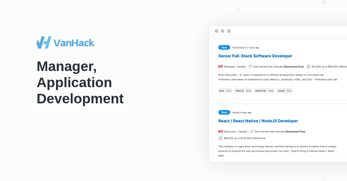 Manager, Application Development - VanHack